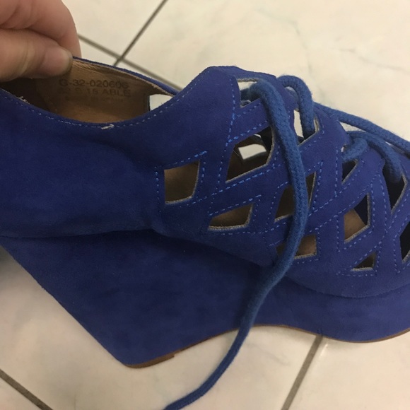 Topshop | Shoes | Topshop Blue Suede Cutout Laced Studio Wedges | Poshmark